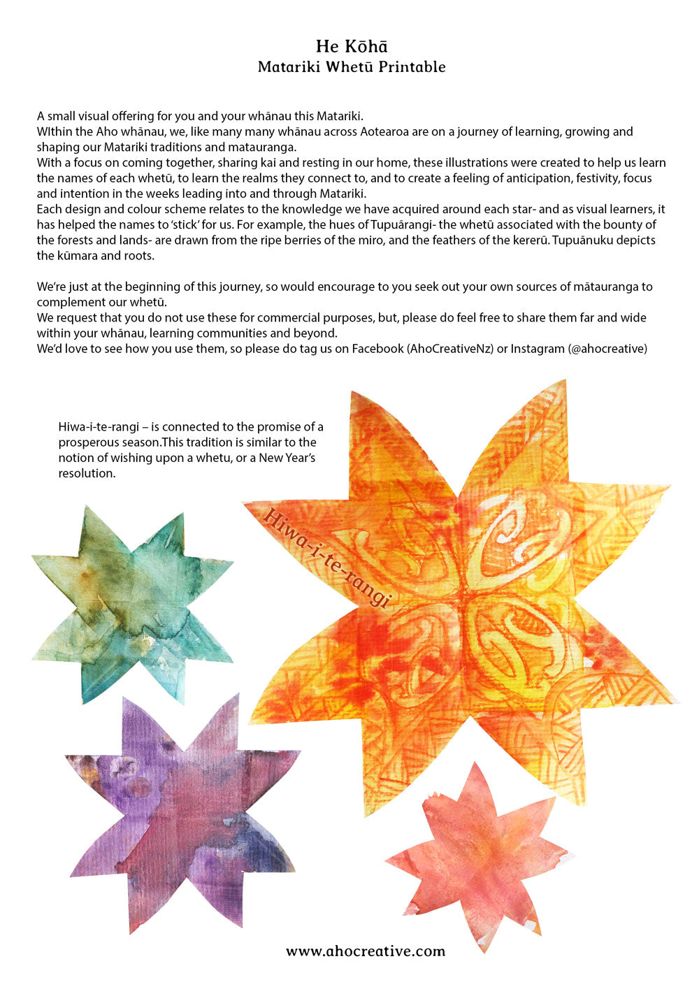 Free Aho Matariki Printable– Aho Creative